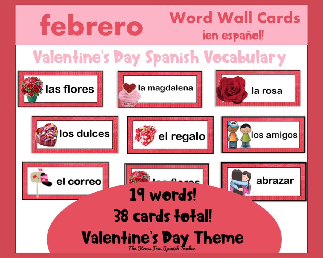 Spanish Vocabulary Cards, February Word Wall, Valentine’s Day ...
