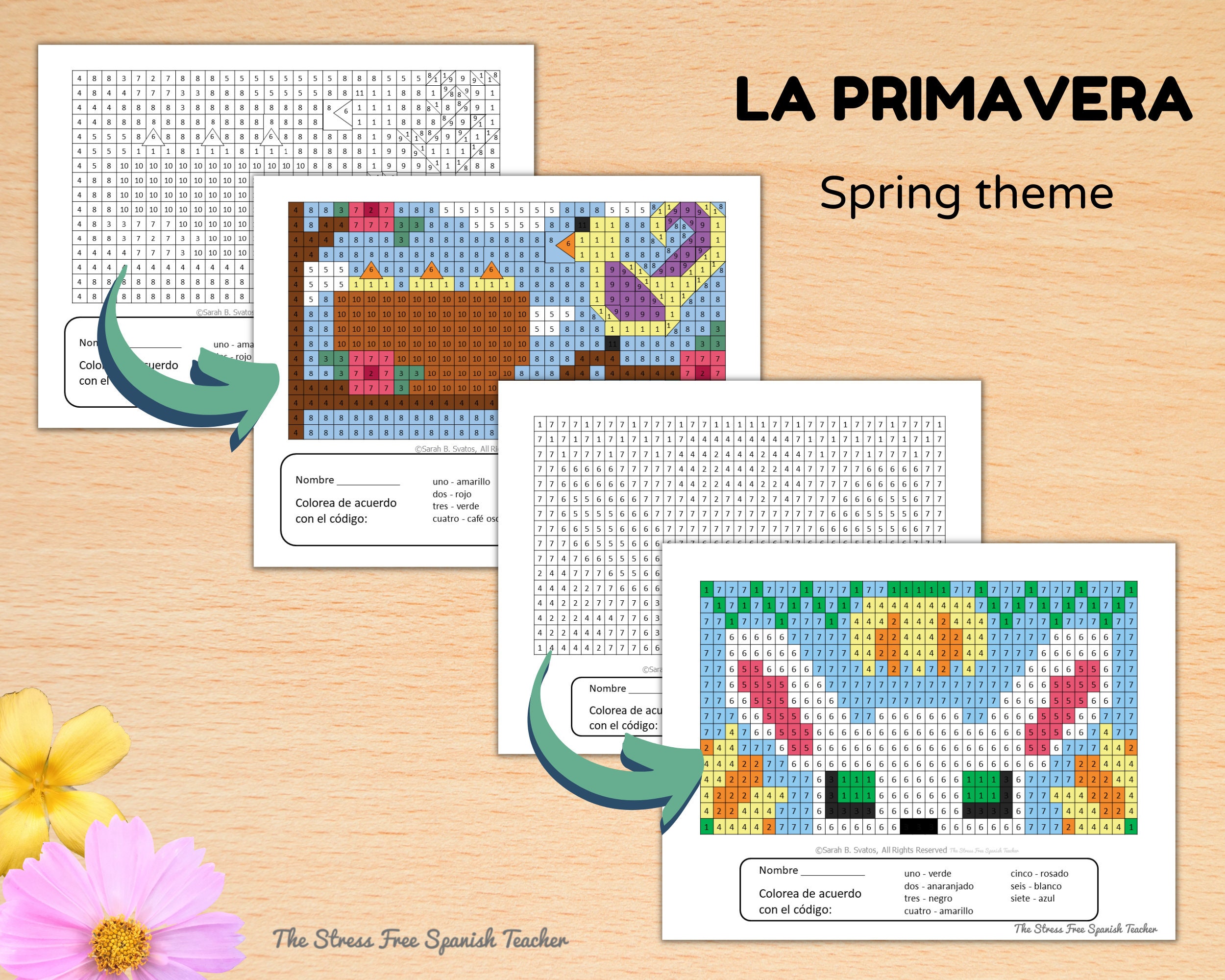 Spanish Colors and Numbers Practice, Color by Number Printable, Spring ...