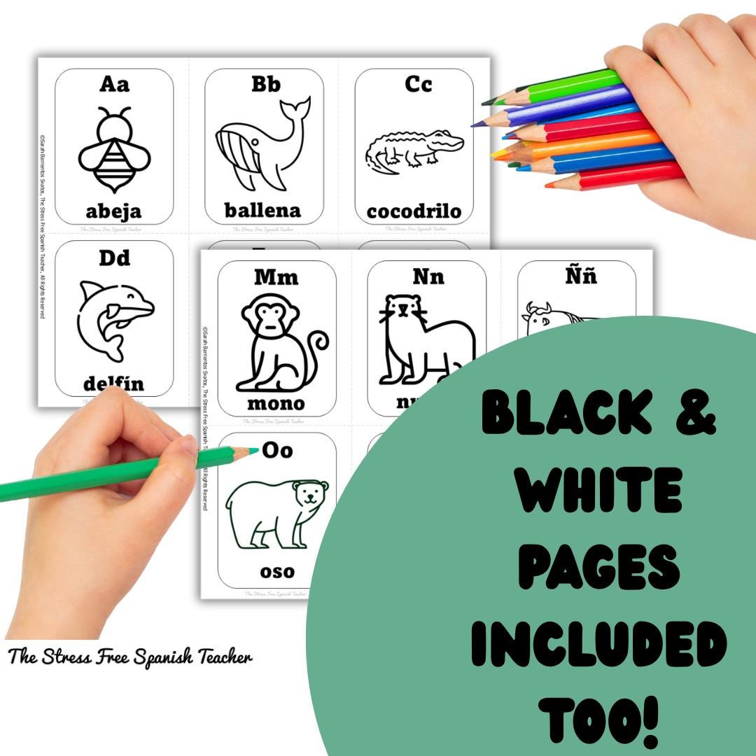Spanish ALPHABET ANIMALS Flashcards, Spanish Vocabulary Practice Cards ...