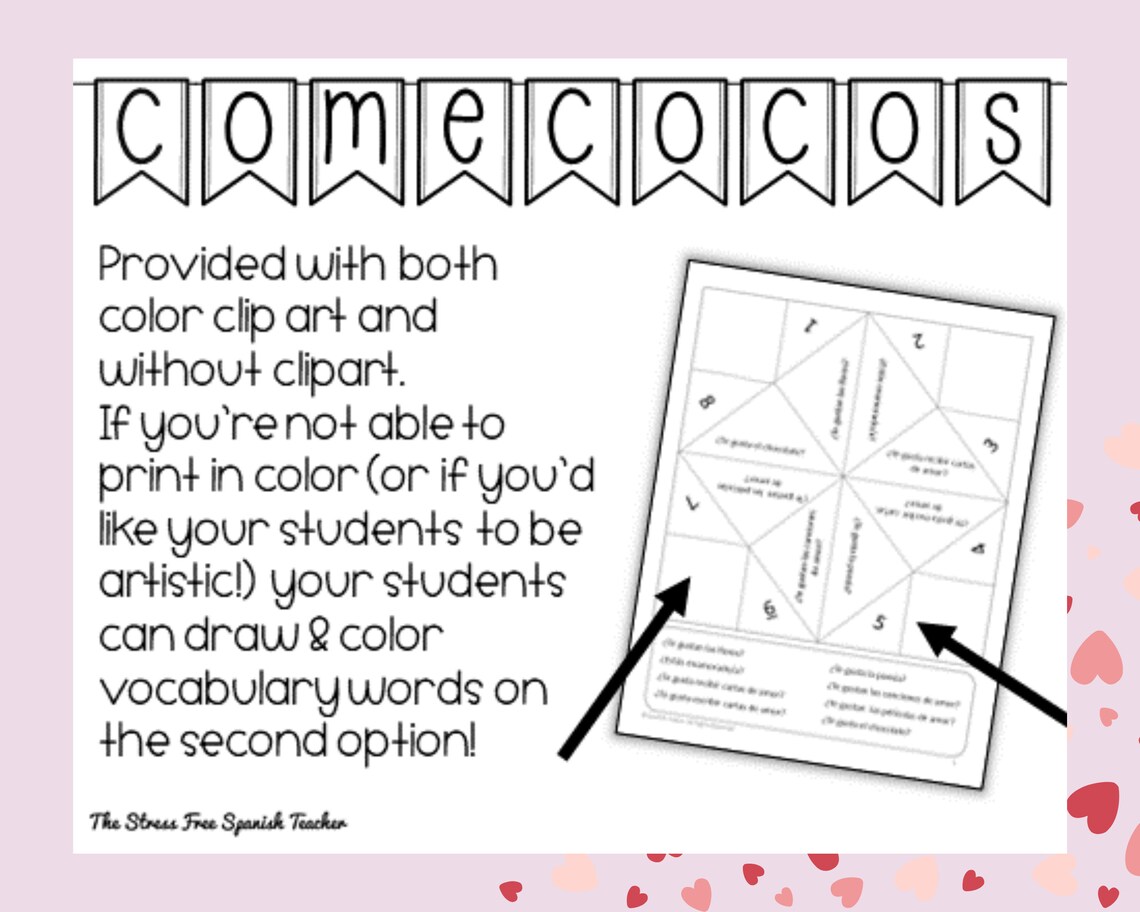Spanish Vocabulary Practice, Valentine's Day, Cootie Catcher ...