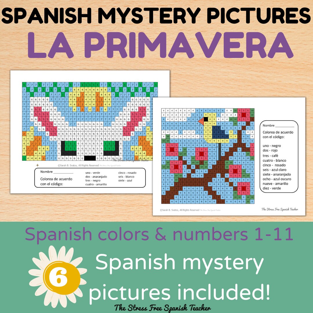 Spanish Colors and Numbers Practice, Color by Number Printable, Spring ...