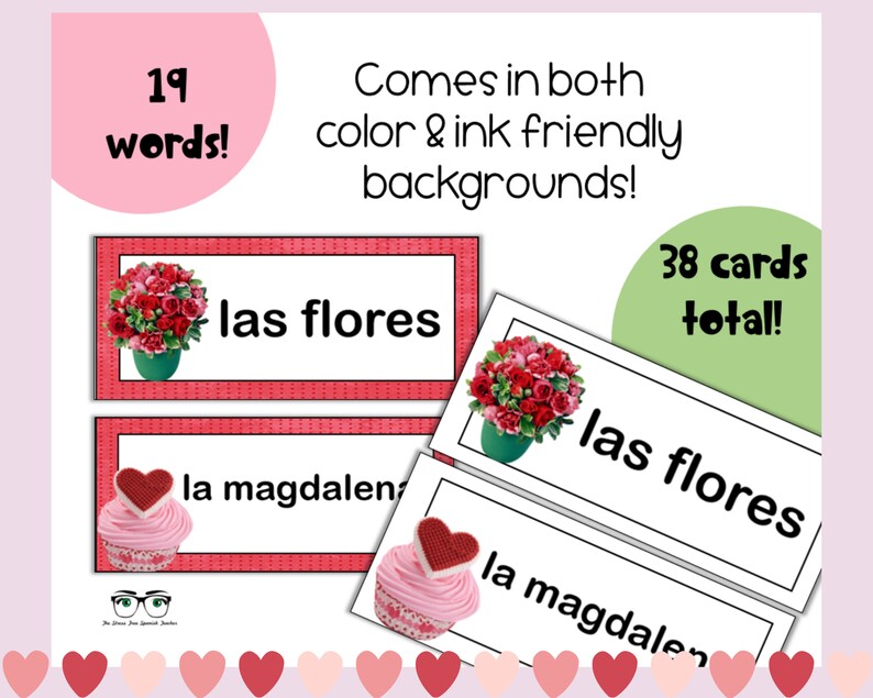Spanish Vocabulary Cards, February Word Wall, Valentine’s Day ...