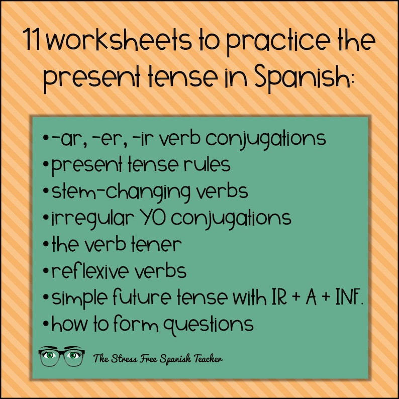 Spanish PRESENT TENSE Verb Conjugation Practice, Spanish Grammar Notes ...