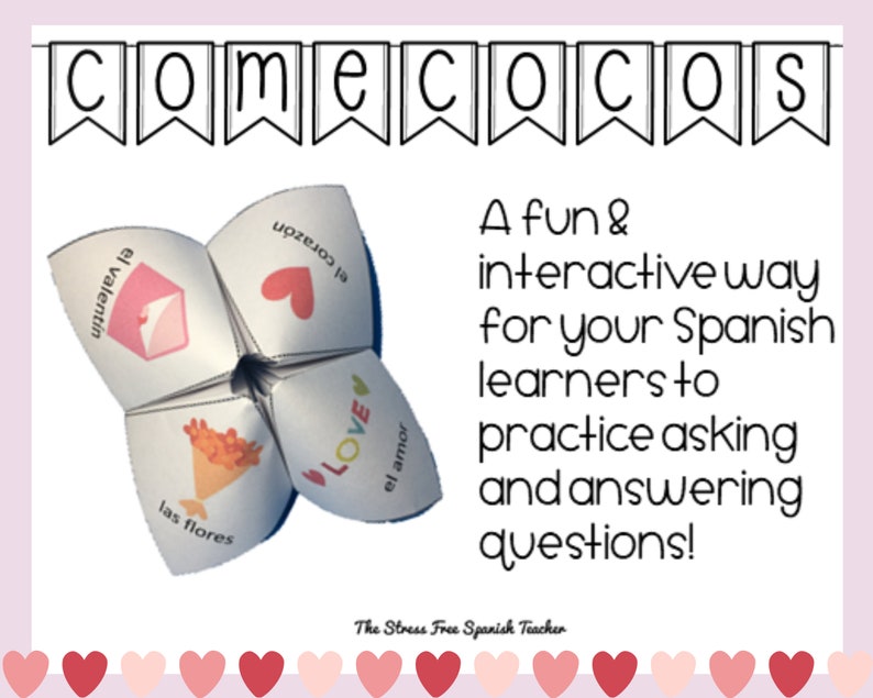 Spanish Vocabulary Practice, Valentine's Day, Cootie Catcher ...