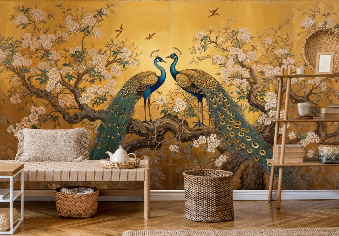 Chinoiserie Wallpaper, Peacock Wall Mural, Wallpaper Vintage ...