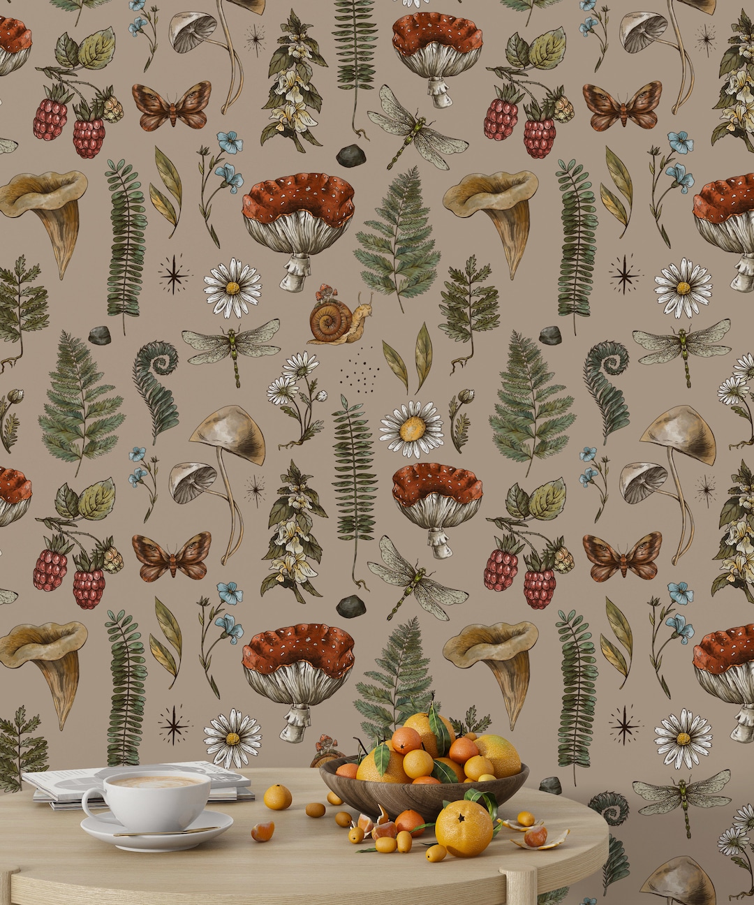 Vintage Mushroom Wallpaper, Mural Wallpaper Peel and Stick, Boho ...