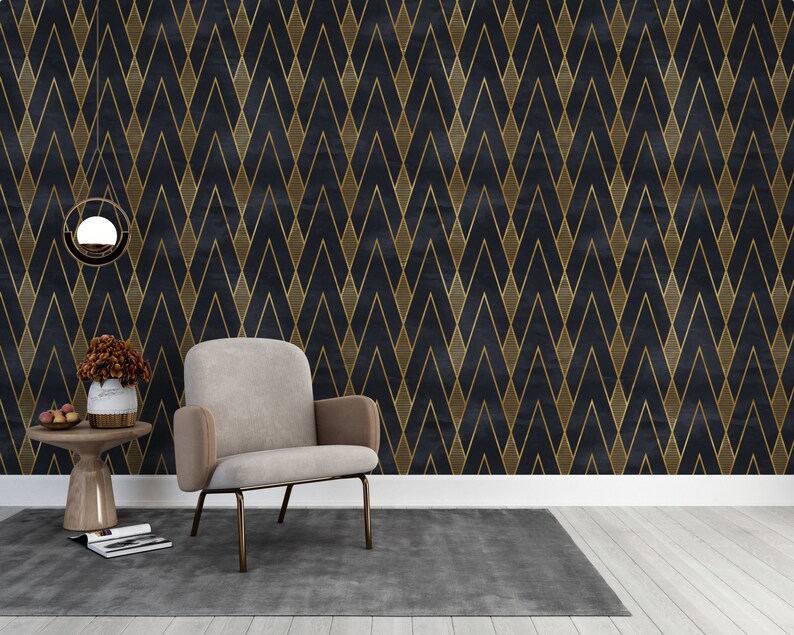 Black and Gold Wallpaper Geometric Wallpaper Dark Peel and - Etsy