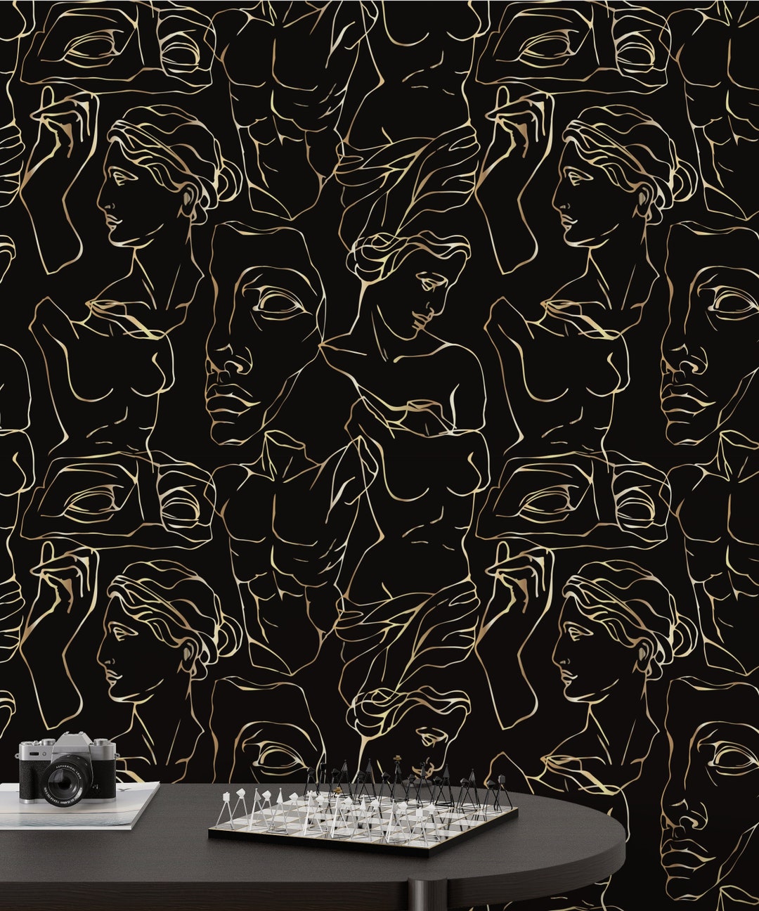 Black and Gold Greek God Wallpaper: Peel and Stick Mural - Etsy