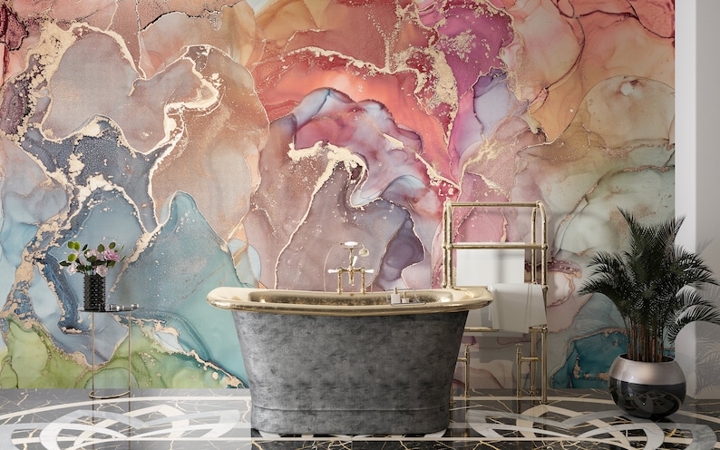 Colorful Marble Wallpaper Gold Marble Wallpaper Luxury - Etsy