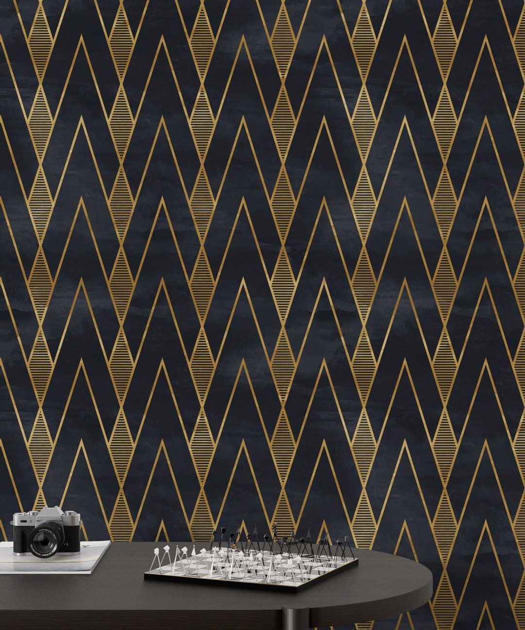 Black and Gold Wallpaper, Geometric Wallpaper, Dark Peel and Stick ...