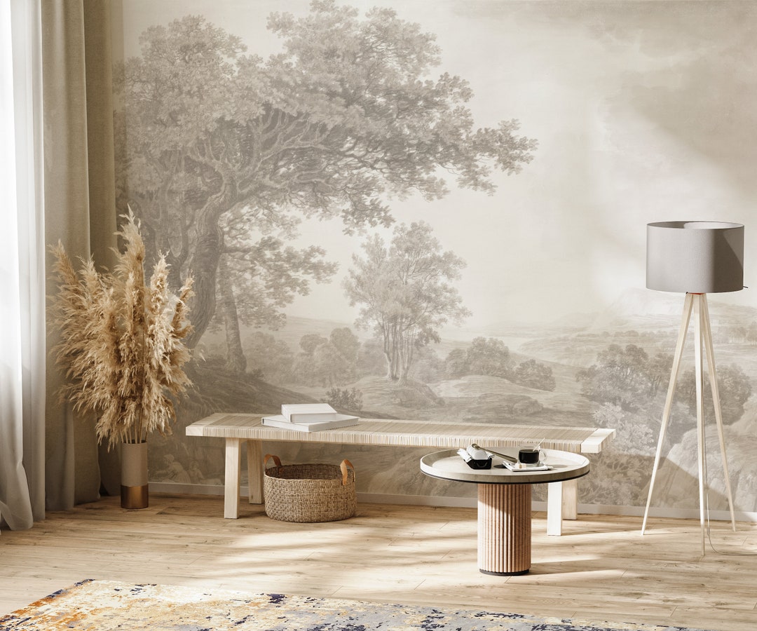 Vintage Rural Landscape Wallpaper: Scenic Peel and Stick Mural - Etsy