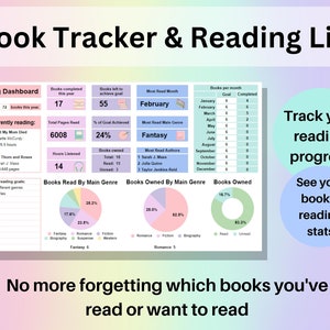 Book Tracker & Reading List Spreadsheet Google Sheets Excel Book Series Tracker Reading Log ...