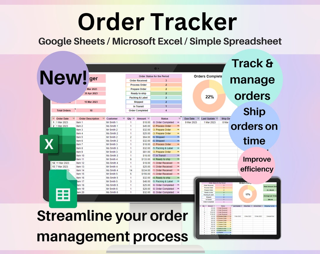 Order Tracker Spreadsheet Google Sheets & Excel | Small Business Sales ...