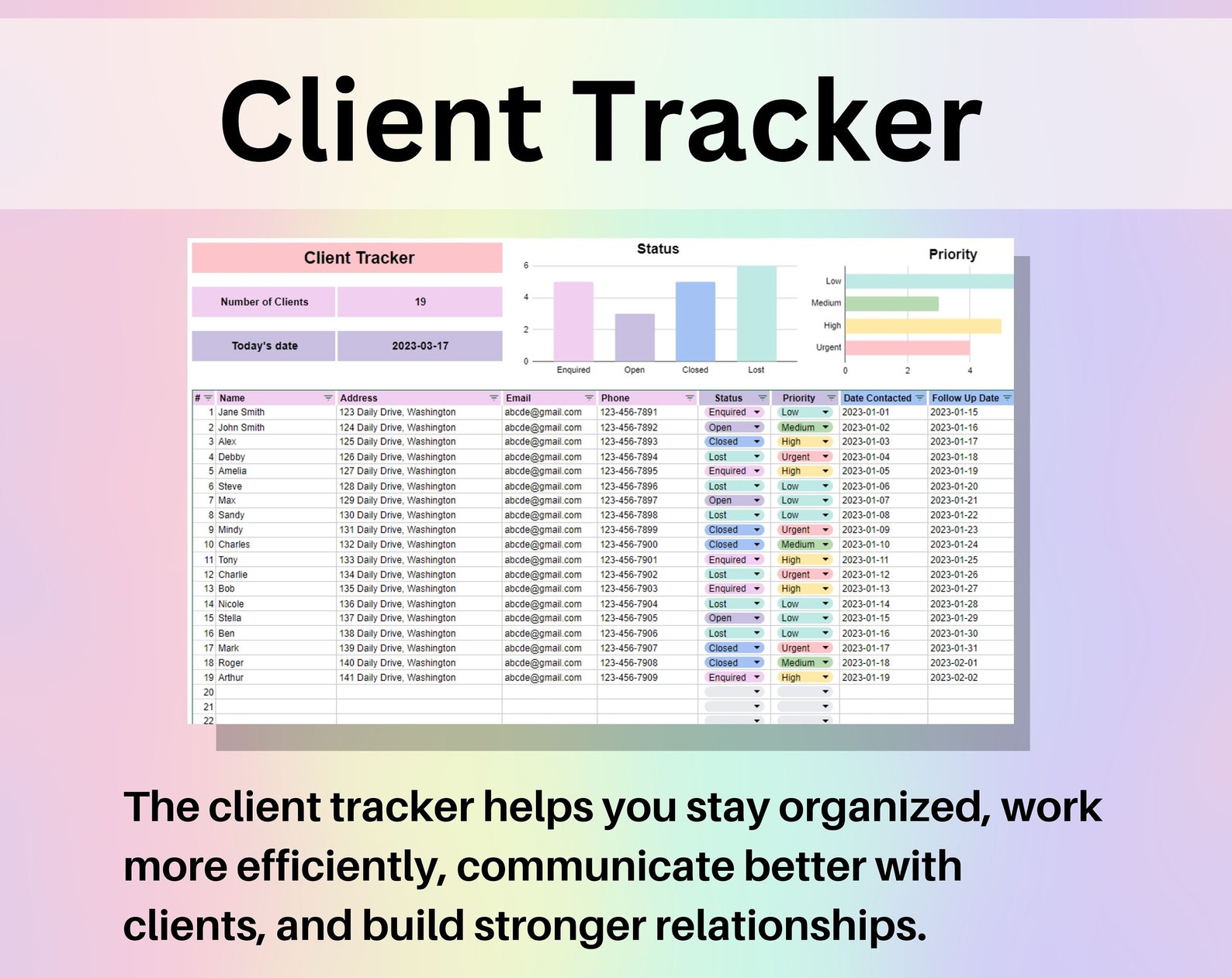 Client Tracker Spreadsheet Google Sheets & Excel | Small Business ...