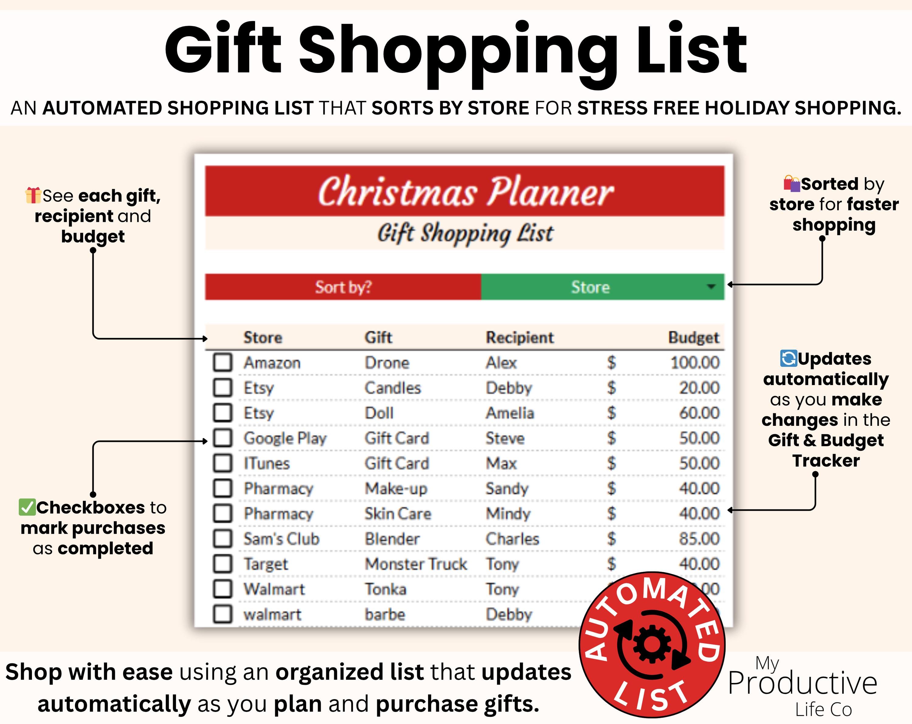 Christmas Planner & Budget Spreadsheet Google Sheets Excel Template ...