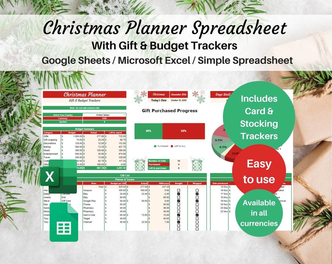 Christmas Planner Budget Spreadsheet Google Sheets Excel Template ...