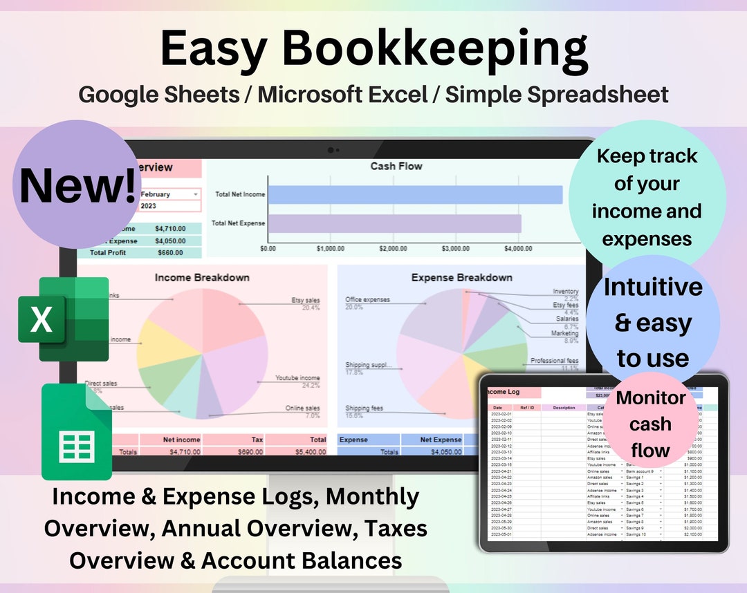 Small Business Bookkeeping Spreadsheet Google Sheets Excel - Etsy