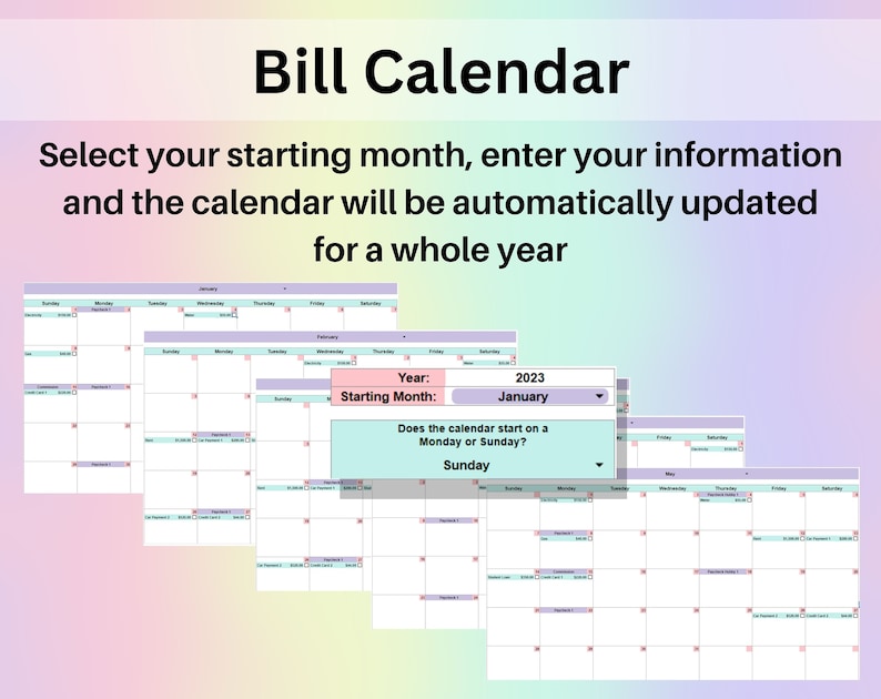 Bill Calendar Spreadsheet Google Sheets & Excel | Payment Due Date ...