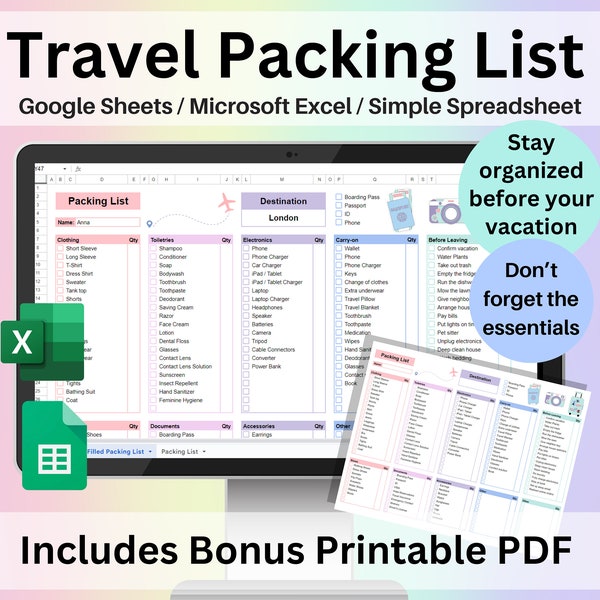 Travel Packing List Spreadsheet Packing Checklist Google Sheets Travel ...