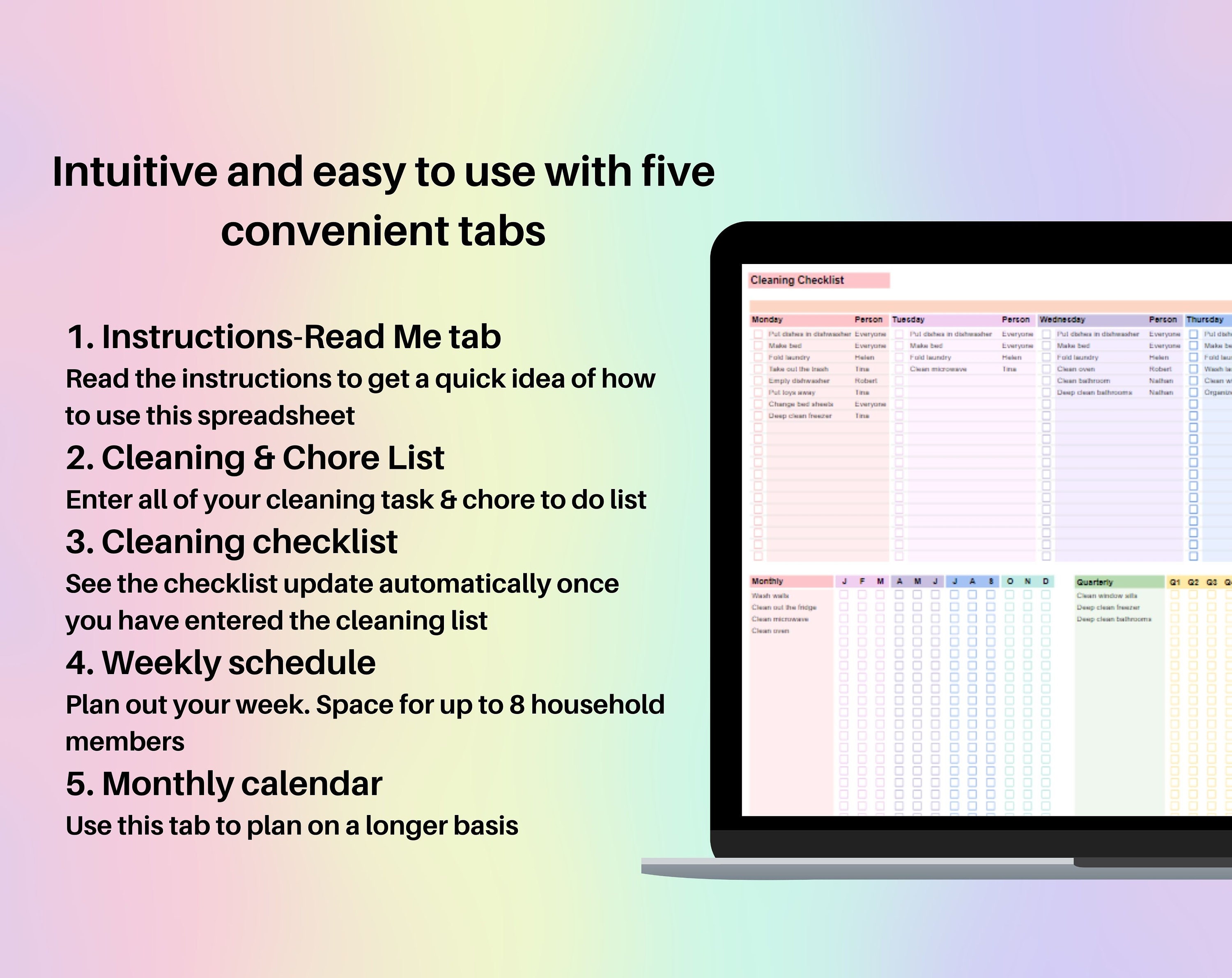 Cleaning & Chore List Spreadsheet Google Sheets and Excel | Household ...