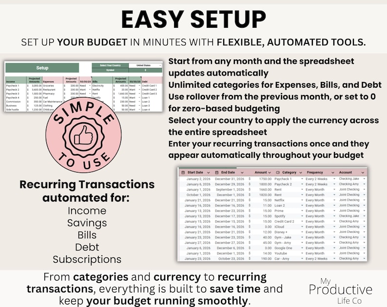 Annual & Monthly Budget Spreadsheet | Google Sheets and Excel Financial ...