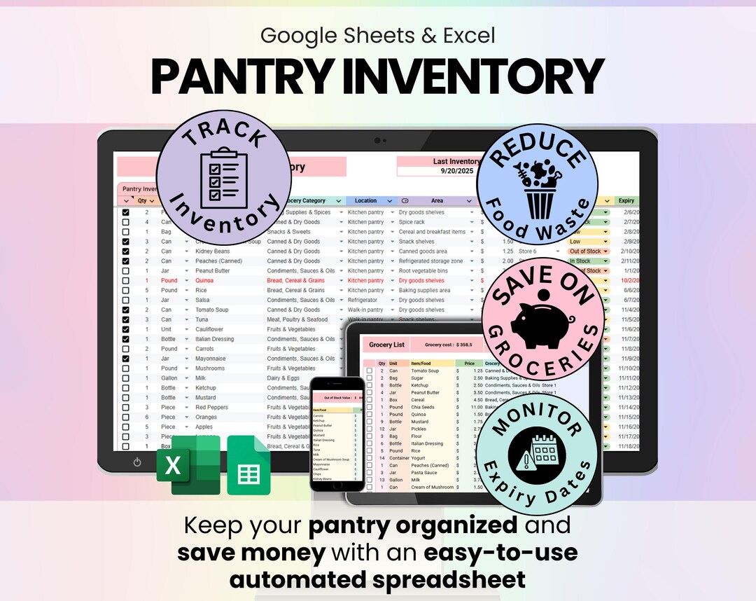 Pantry Inventory Spreadsheet Google Sheets & Excel | Food Storage ...