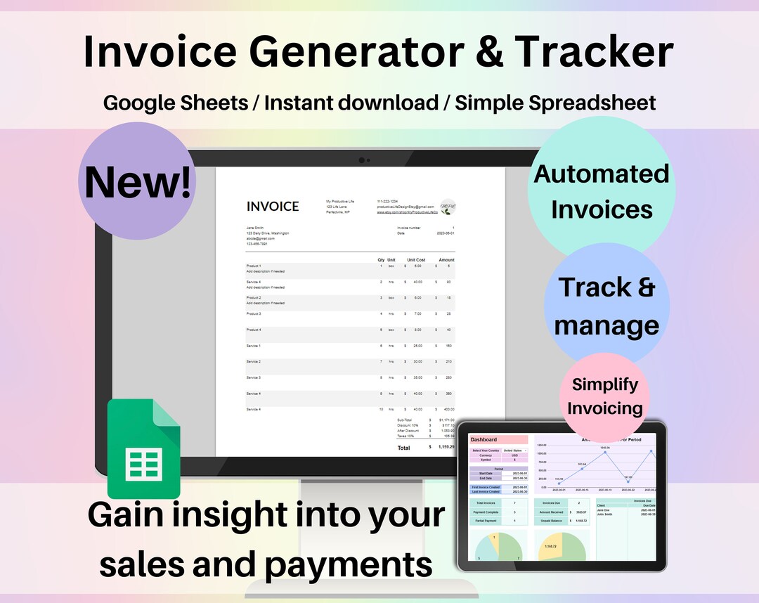 Invoice Generator & Tracker Google Sheets Automated Invoice Template ...