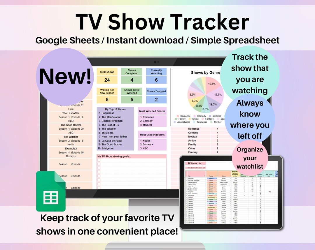 TV Show Tracker Spreadsheet Google Sheets Television Series - Etsy