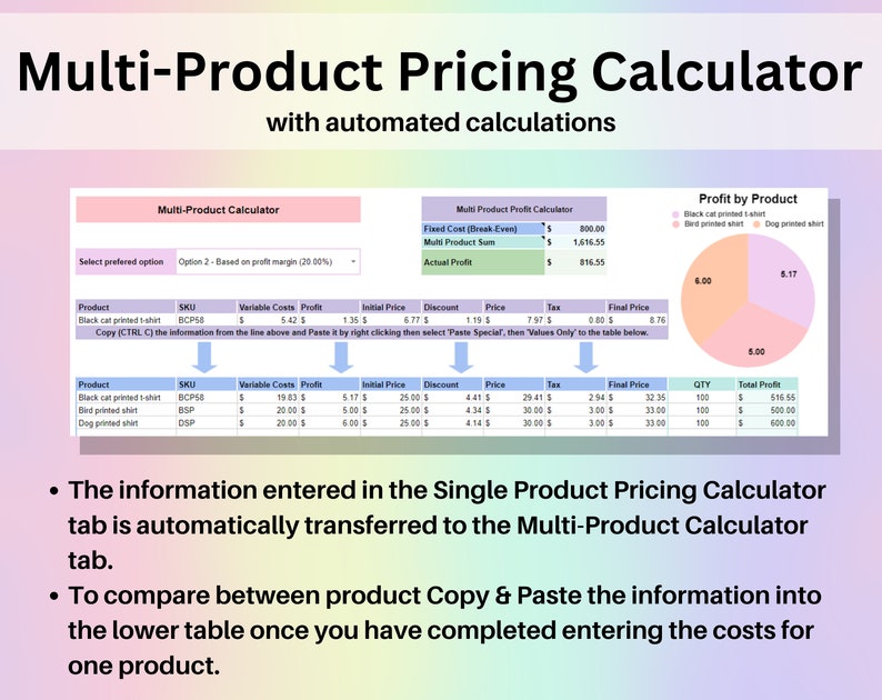 Product Pricing Calculator Spreadsheet Google Sheets & Excel | Small ...