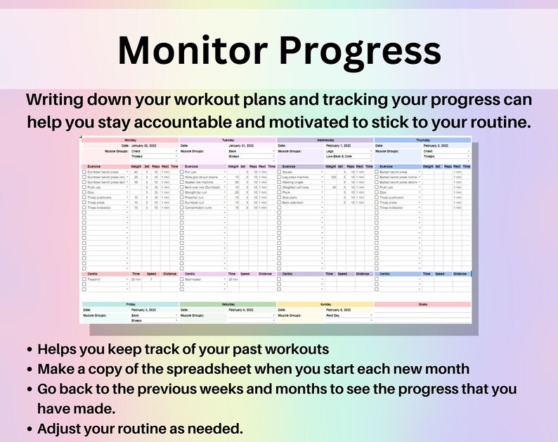 Workout Planner Spreadsheet Google Sheets Digital Exercise - Etsy