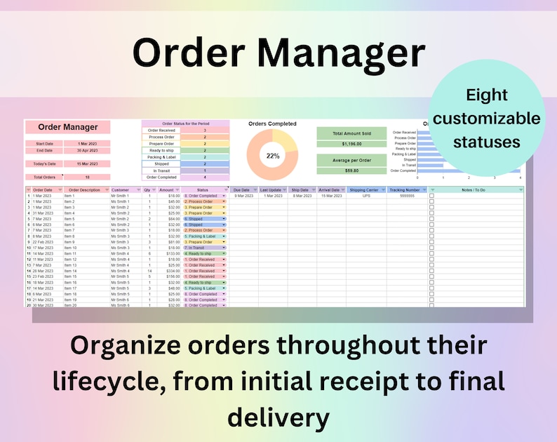 Order Tracker Spreadsheet Google Sheets & Excel | Small Business Sales ...