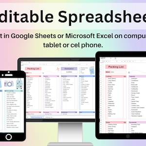 Travel Packing List Template Google Sheets & Excel + Printable PDF ...