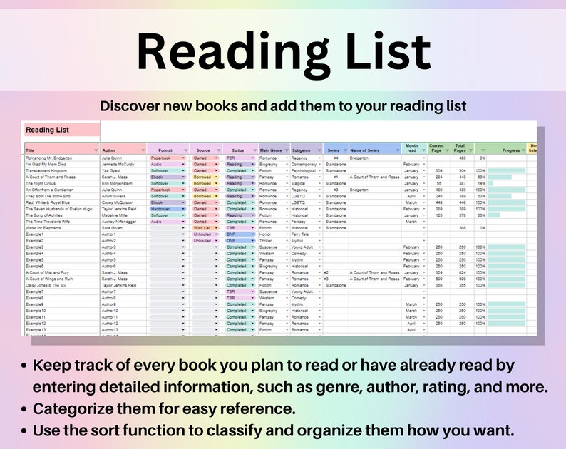 Book Tracker & Reading List Spreadsheet Google Sheets Excel - Etsy Canada