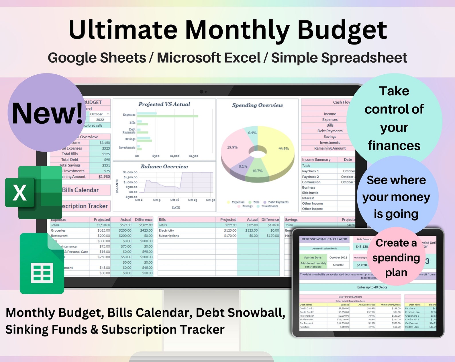 Ultimate Monthly Budget Spreadsheet Google Sheets Excel Etsy