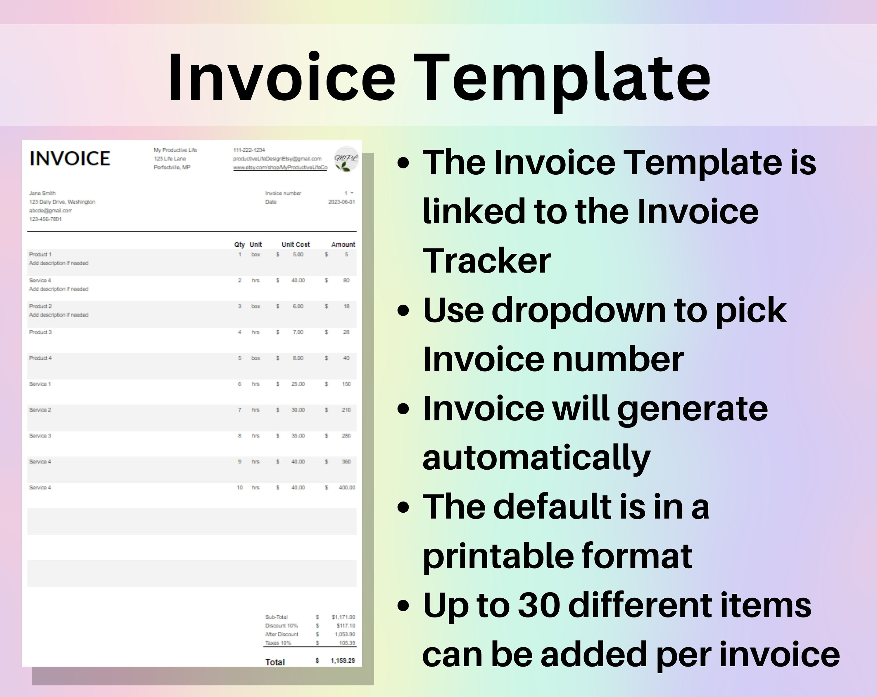 Invoice Generator & Tracker Google Sheets and Excel | Smart Invoice ...