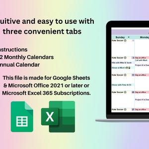 Editable Monthly Calendar Spreadsheet Google Sheets & Excel | Undated ...