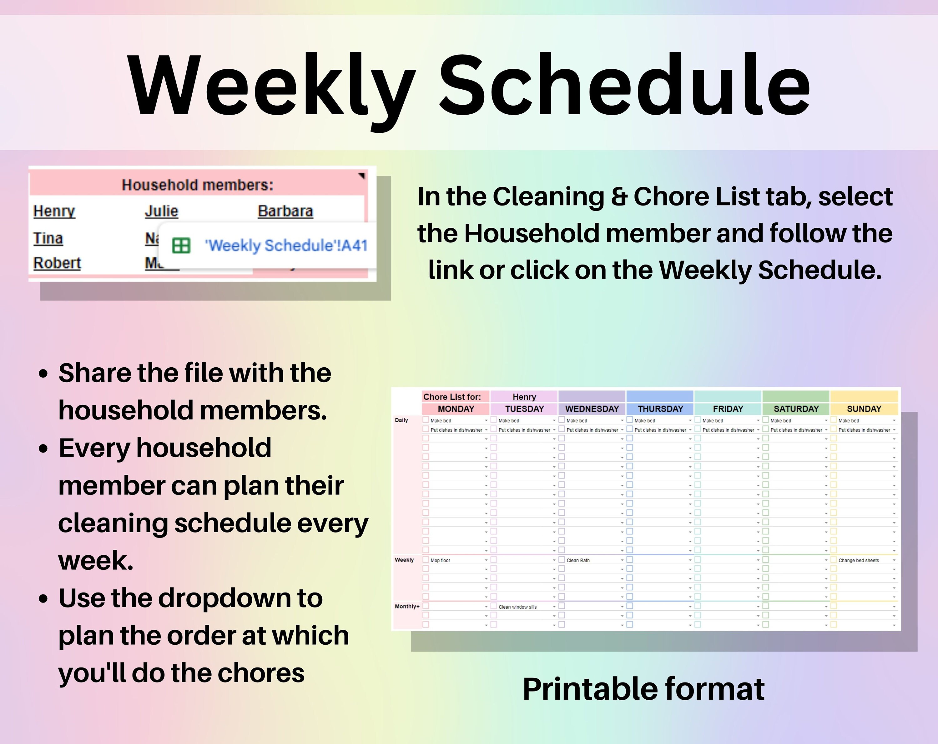 Cleaning & Chore List Spreadsheet Google Sheets and Excel | Household ...
