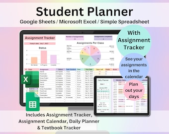Assignment Tracker Student Homework Planner Google Sheets Excel 2024 Digital to Do List College ...