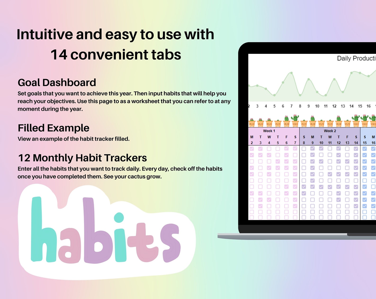 Habit Tracker Spreadsheet Google Sheets Daily Weekly Monthly - Etsy