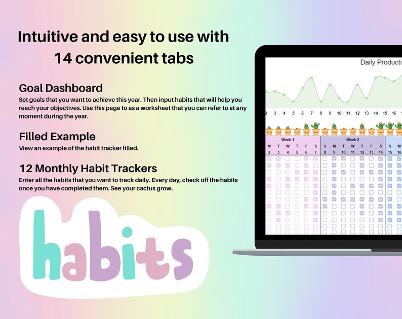 Habit Tracker Spreadsheet Google Sheets Daily Weekly Monthly - Etsy