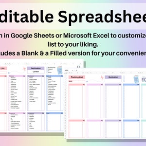 Travel Packing List Template Google Sheets & Excel + Printable PDF ...