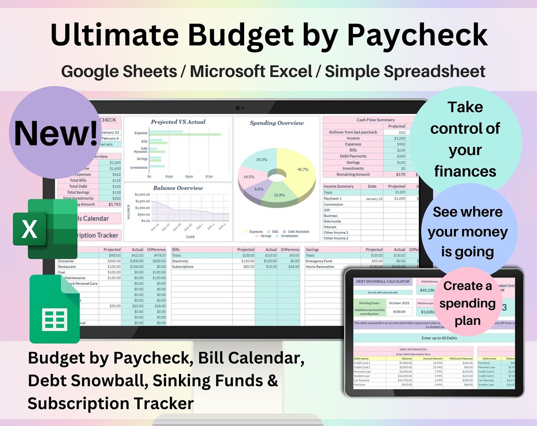 Ultimate Budget by Paycheck Spreadsheet Google Sheets Excel - Etsy