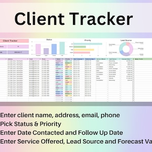 Client Tracker Spreadsheet Google Sheets & Excel | Small Business ...