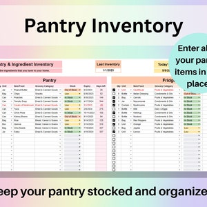 Pantry Inventory Spreadsheet Google Sheets & Excel | Food Storage ...