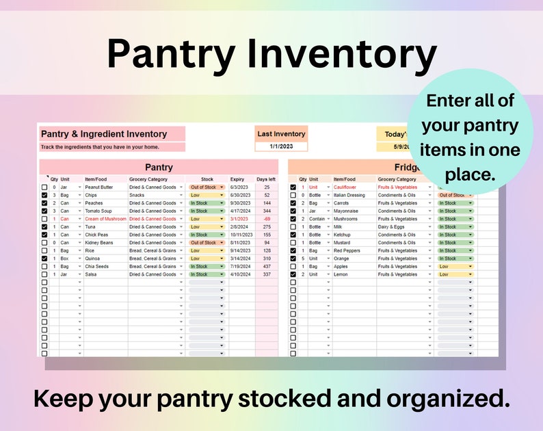 Pantry Inventory Spreadsheet Google Sheets & Excel | Food Storage ...