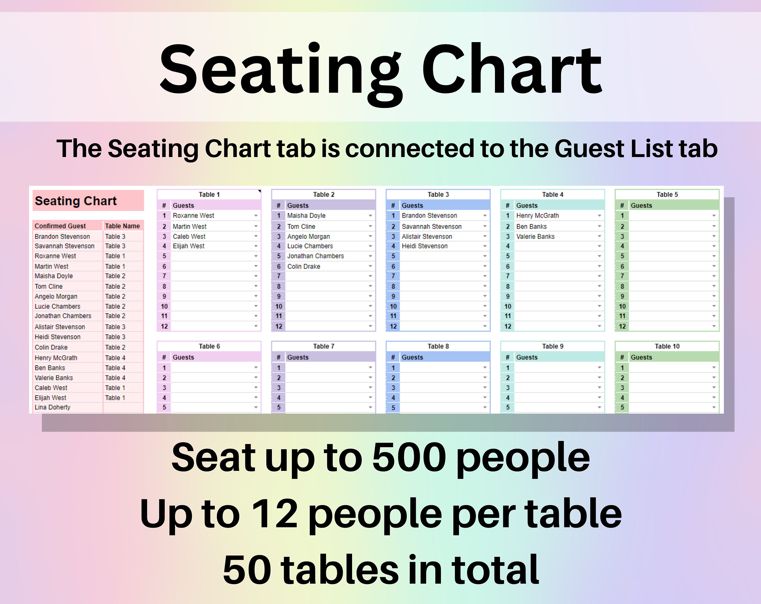 Wedding Guest List & Seating Chart Spreadsheet Google Sheets and Excel ...