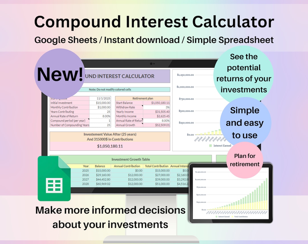 Compound Interest Calculator Spreadsheet, Rainbow Google Sheets ...