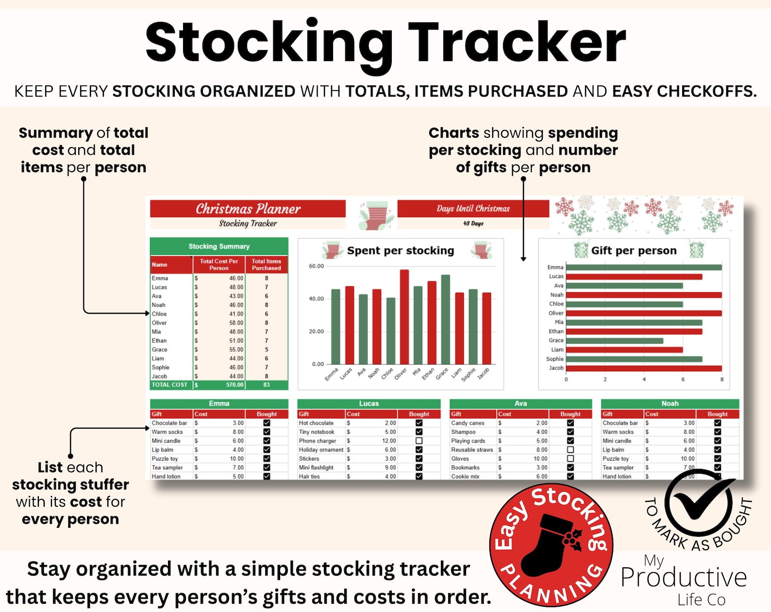 Christmas Planner & Budget Spreadsheet Google Sheets Excel Template ...