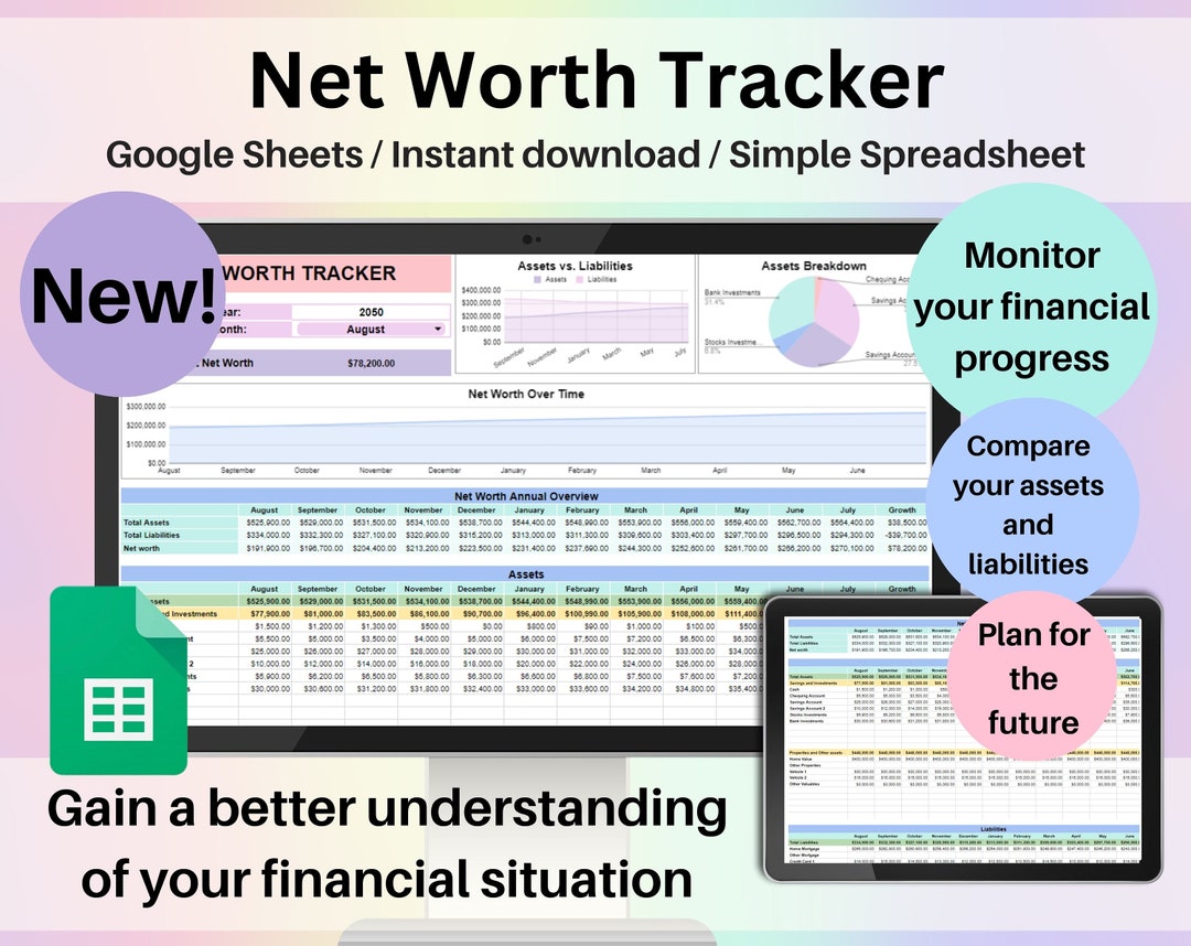 Net Worth Tracker Spreadsheet Google Sheets Template Digital - Etsy