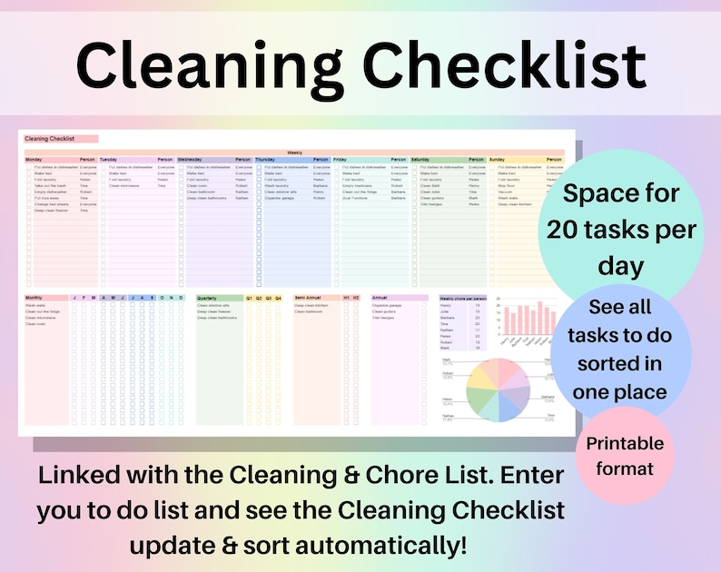 Cleaning & Chore List Spreadsheet Google Sheets Excel - Etsy